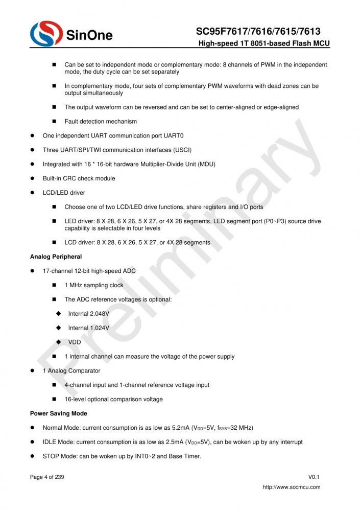SC95F761X datasheet preview, page 4