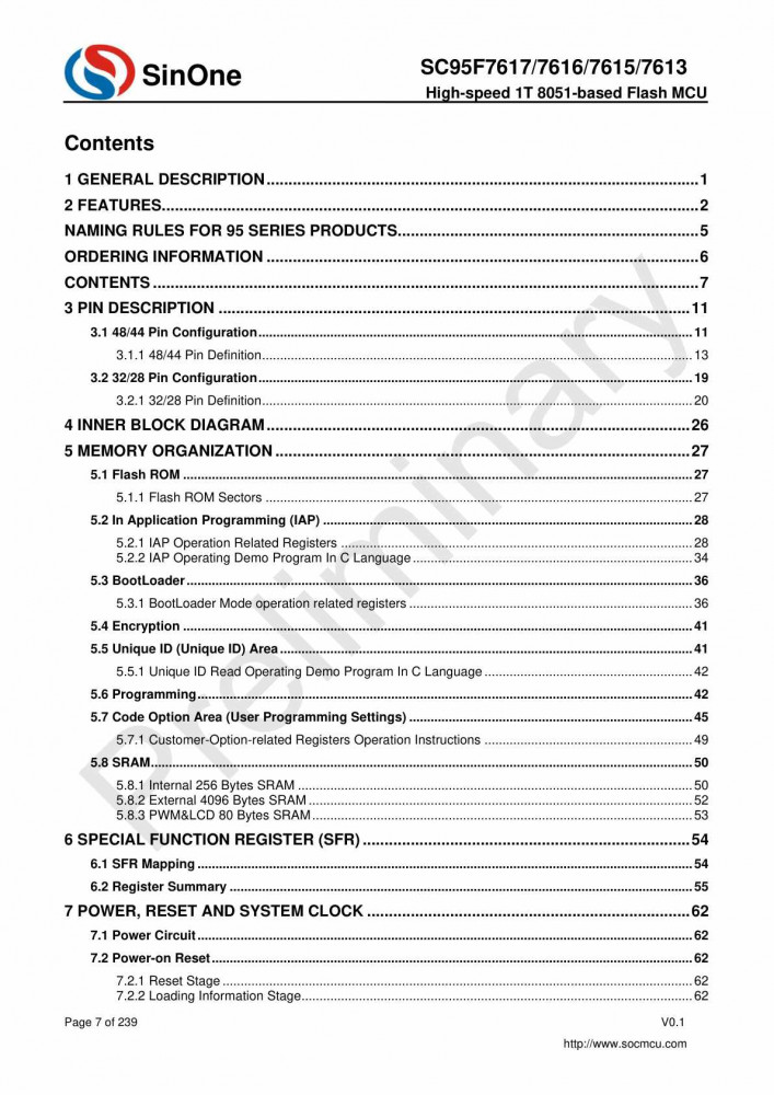 SC95F761X datasheet preview, page 7