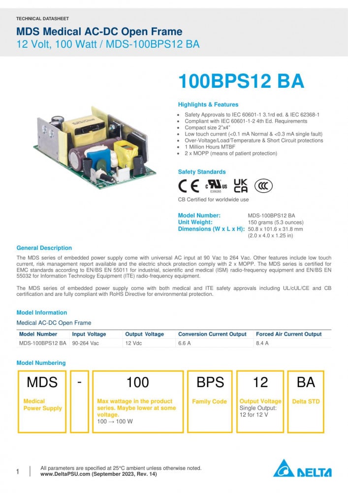 DELTA MDS-100BPS12 BA datasheet page 1