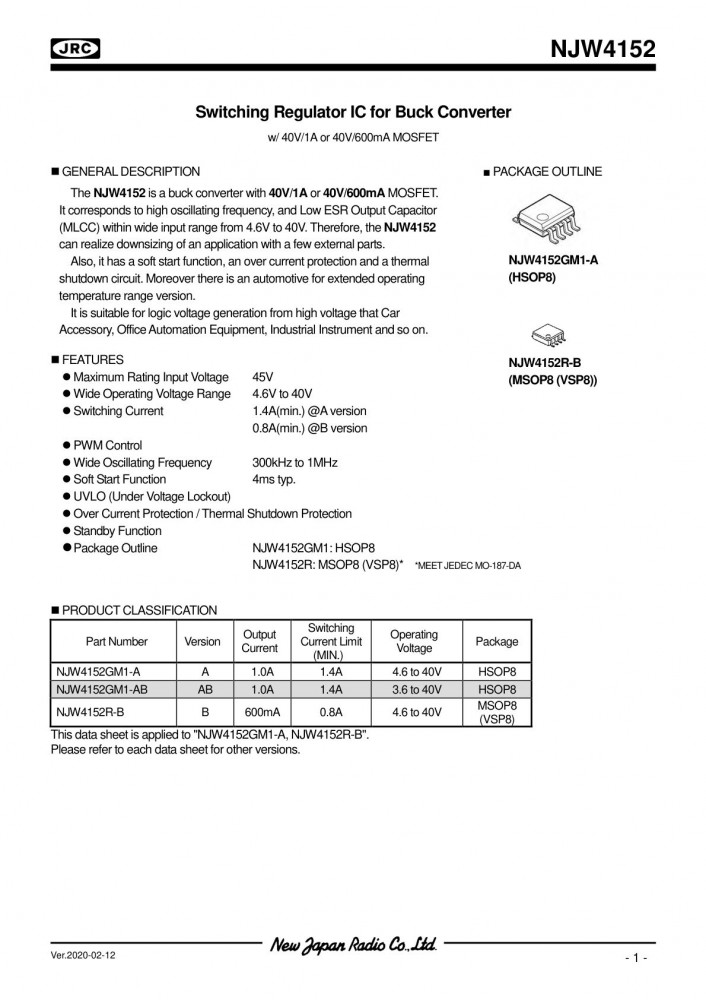 NJW4152 datasheet page 1