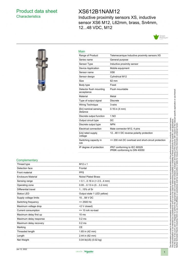 XS612B1NAM12 technical document page 1
