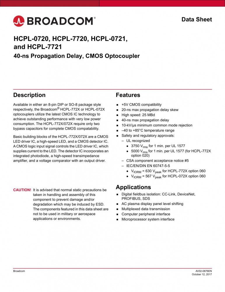HCPL-0721 datasheet page 1