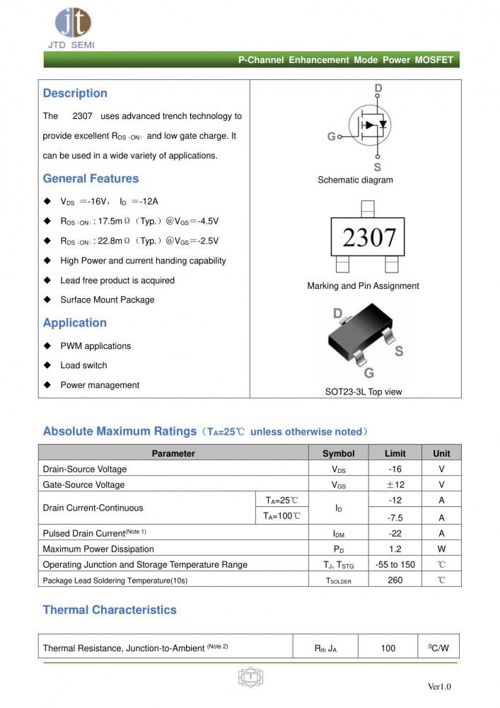 JTD2307 datasheet page 1