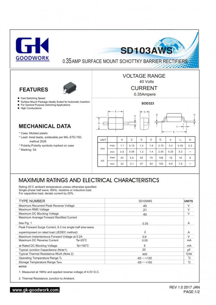 GOODWORK SD103AWS datasheet page 1