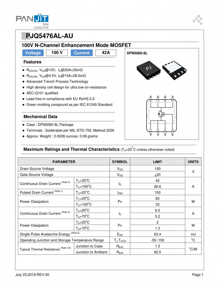 PJQ5476AL-AU datasheet page 1