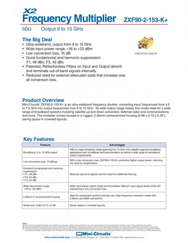 ZXF90-2-153-K+ datasheet page 1