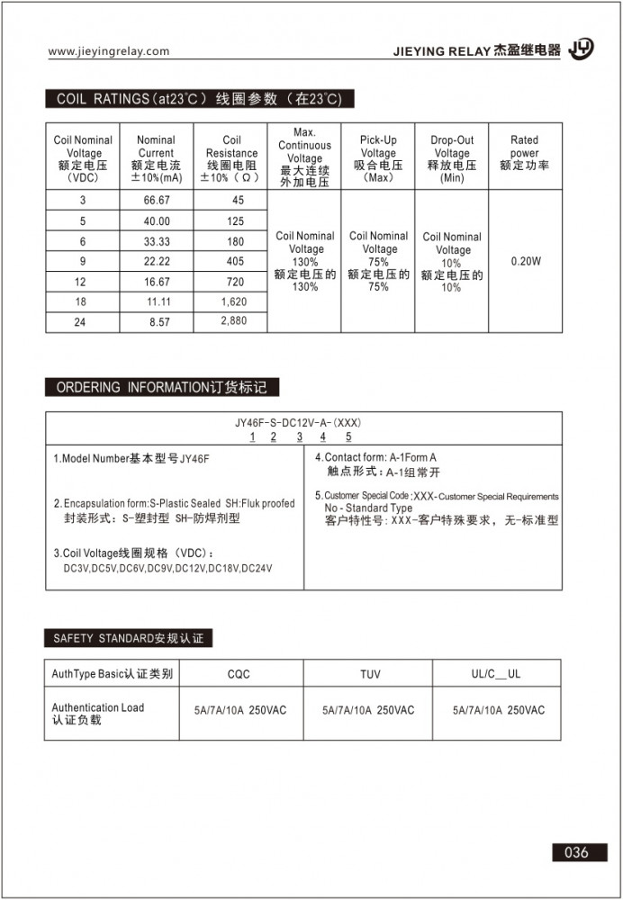 JY46F relay datasheet page 2