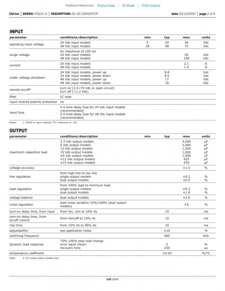 CUI PDQ15-D datasheet page 2