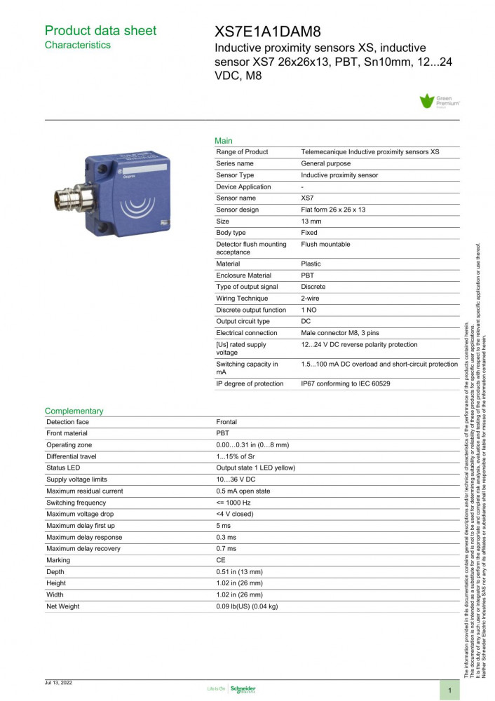XS7E1A1DAM8 technical documentation page 1