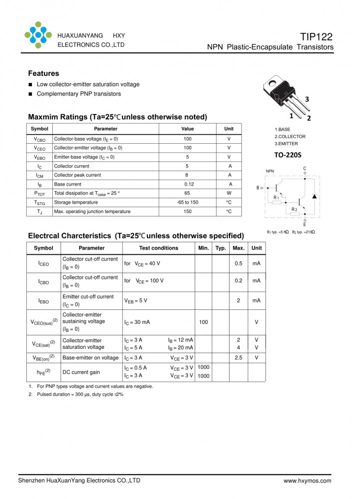 TIP122 datasheet page 1