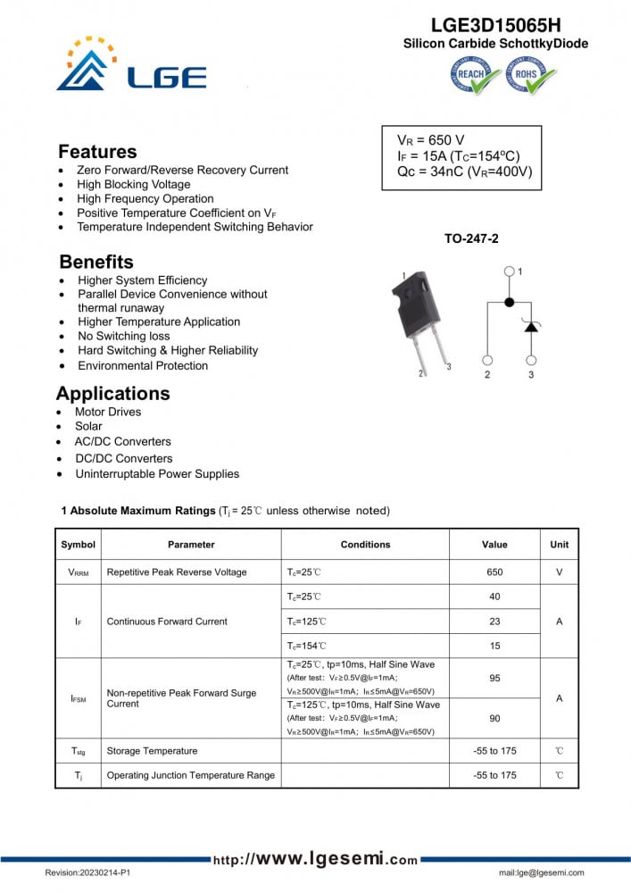 LGE3D15065H datasheet page 1