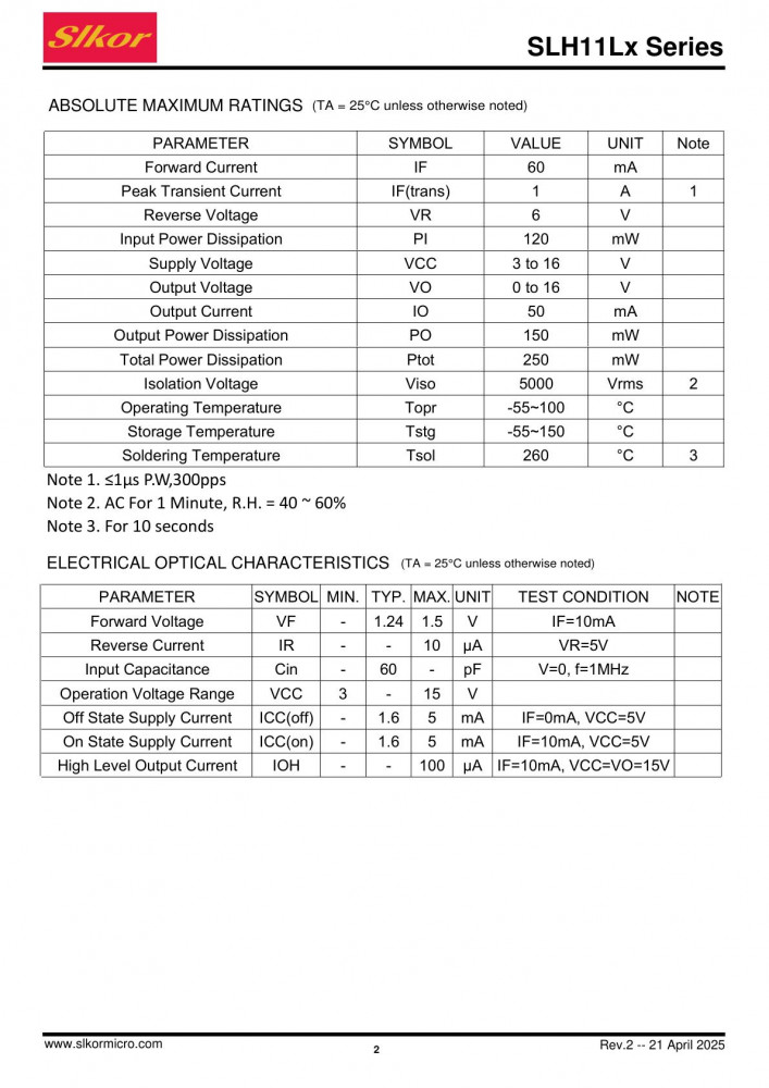 SLH11L1S datasheet page 2