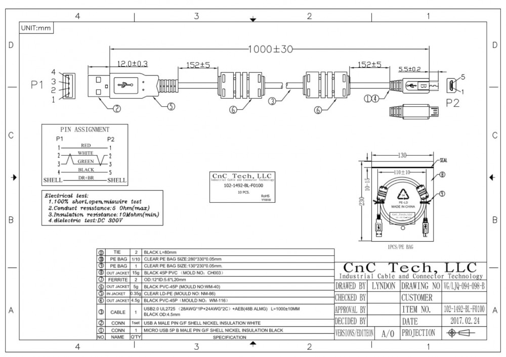 CNC Tech 102-1492-BL-F0100 technical document page
