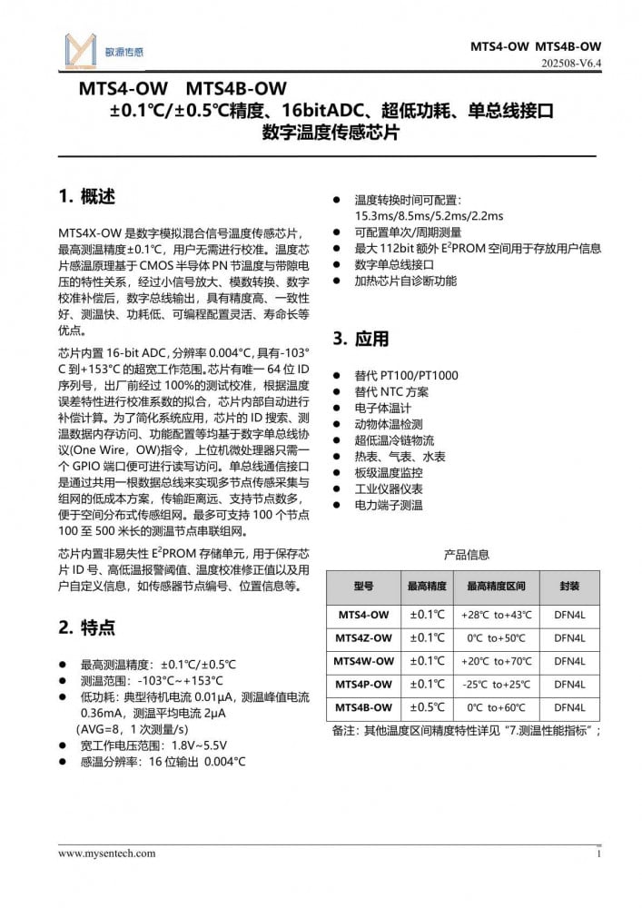 MTS4W-OW datasheet page 1