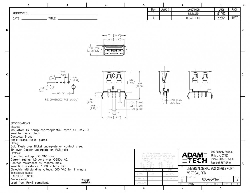 ADAM TECH USB-A-S-VTA-HT product drawing preview