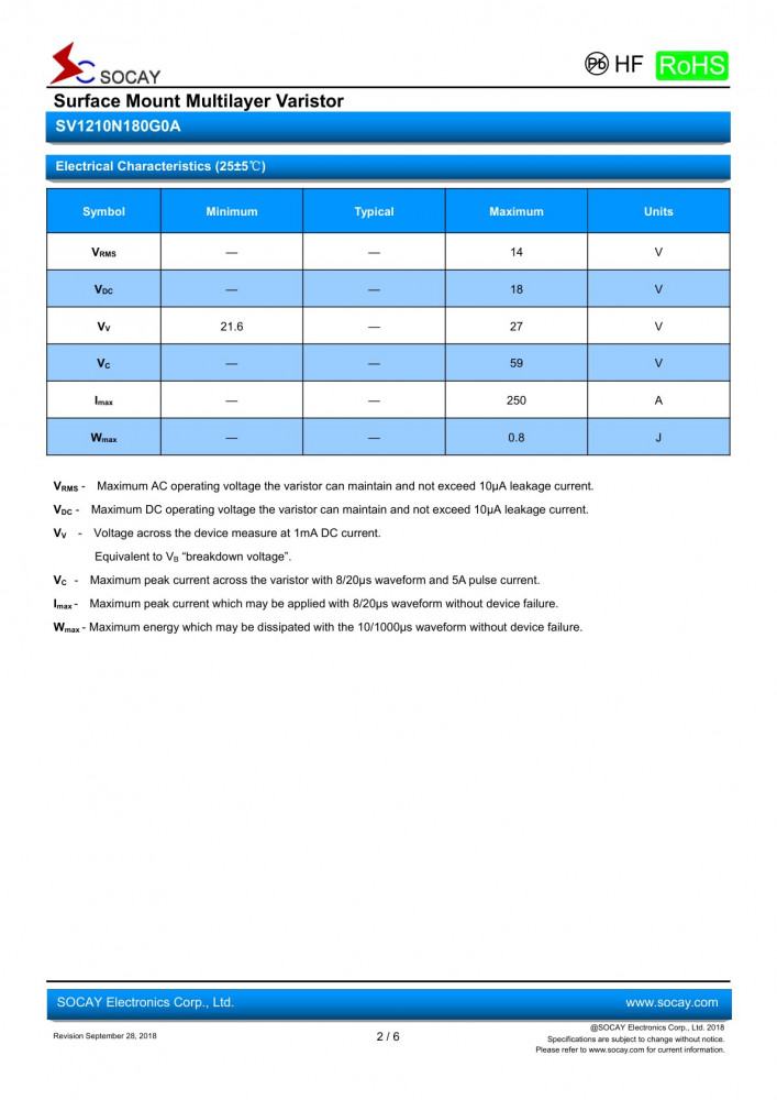 SV1210N180G0A datasheet page 2