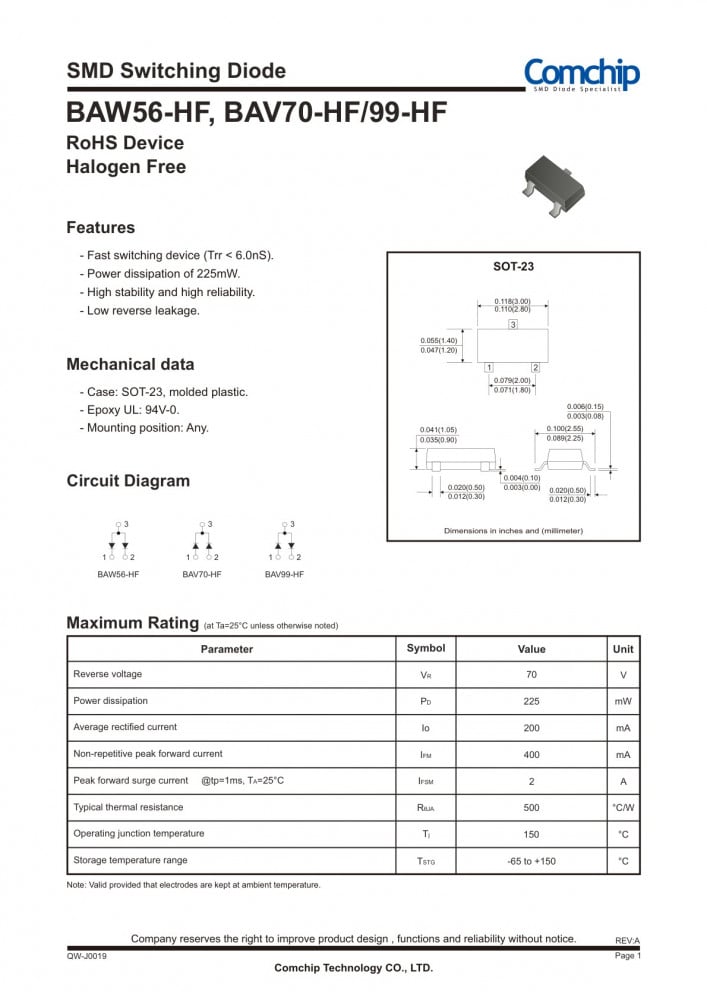 BAV70-HF datasheet page 1