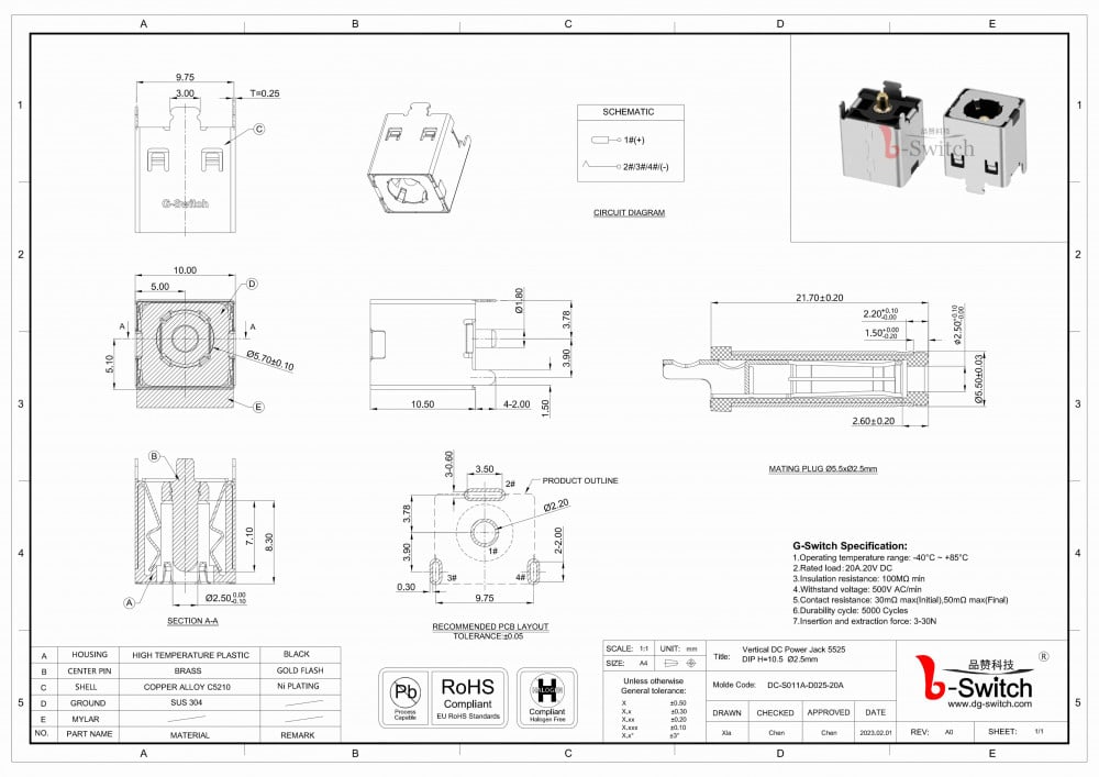 G-Switch DC-S011A-D025-20A technical document preview