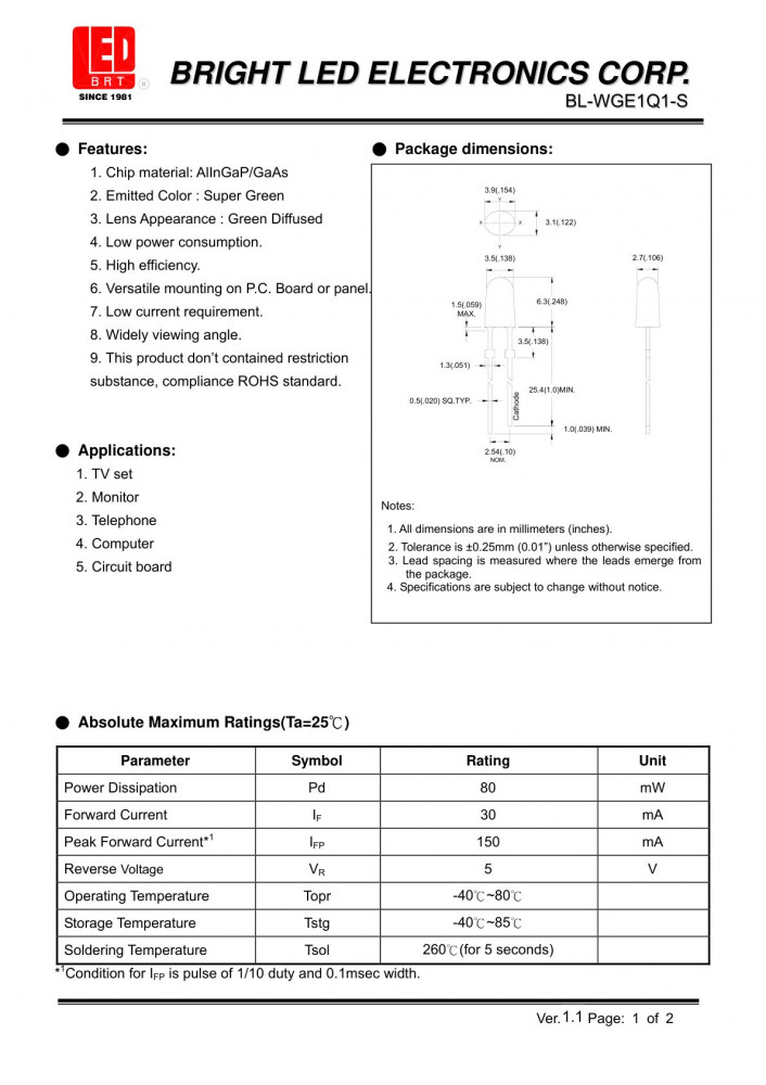 BL-WGE1Q1-S datasheet page 1