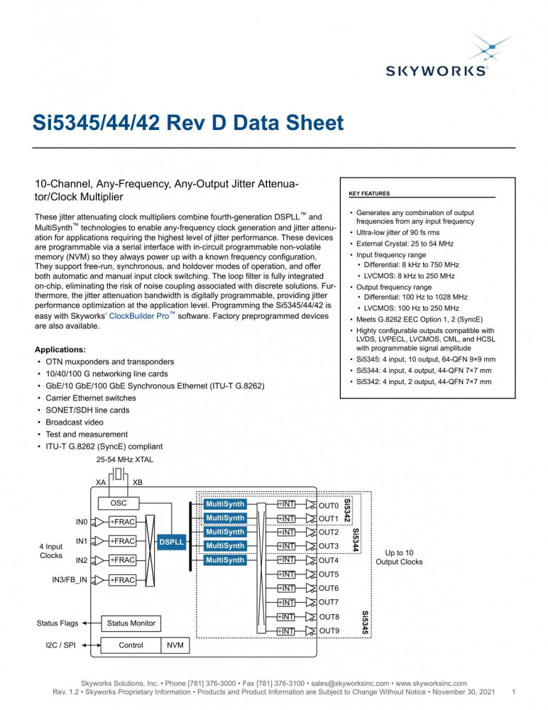 Si5345 Rev D datasheet page 1