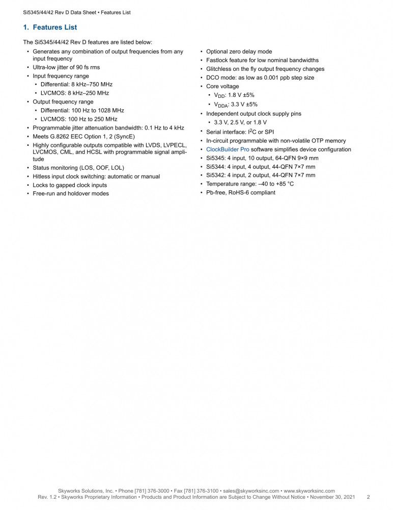Si5345 Rev D datasheet page 2