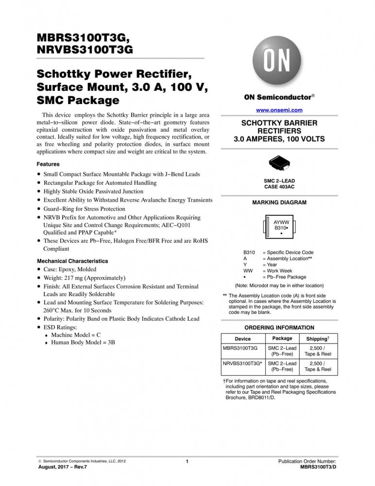 NRVBS3100T3G datasheet page 1