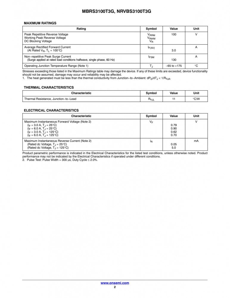 NRVBS3100T3G datasheet page 2