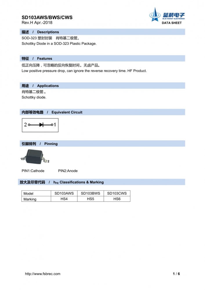 SD103AWS datasheet page 1