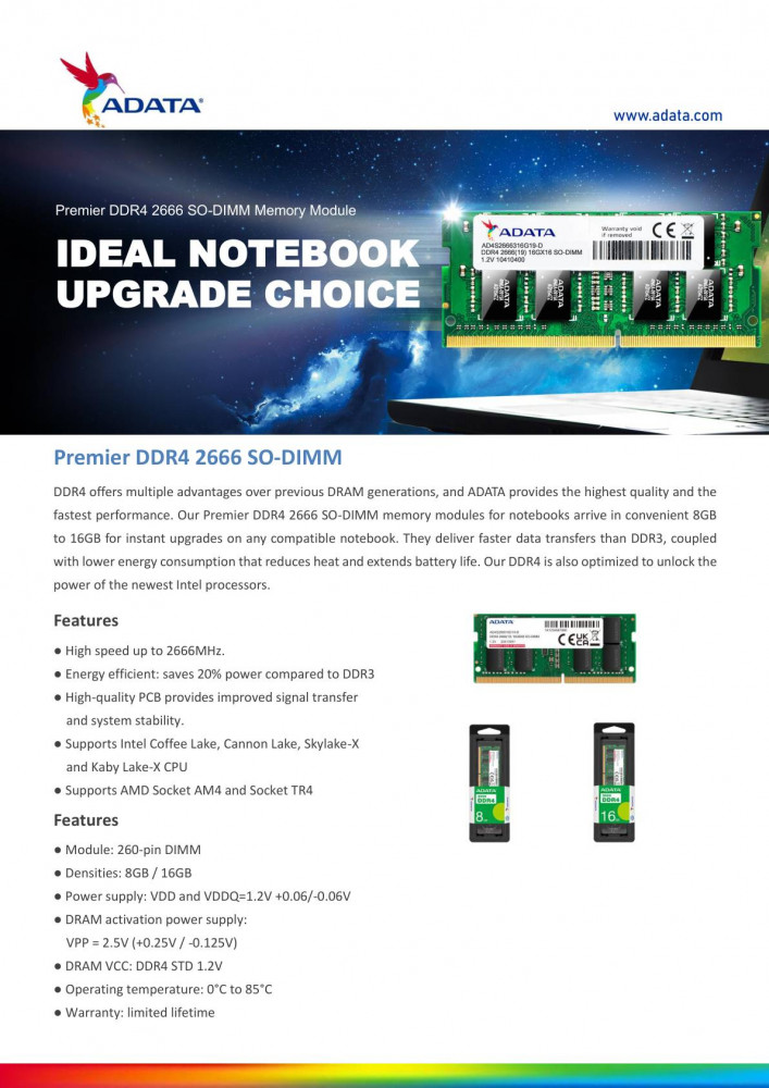 ADATA Premier DDR4 2666 SO-DIMM datasheet page 1