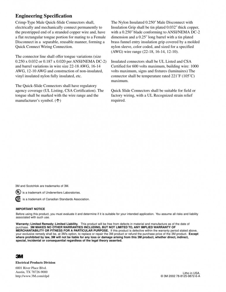 3M MNG10-250DMIK Scotchlok terminal technical document page 2