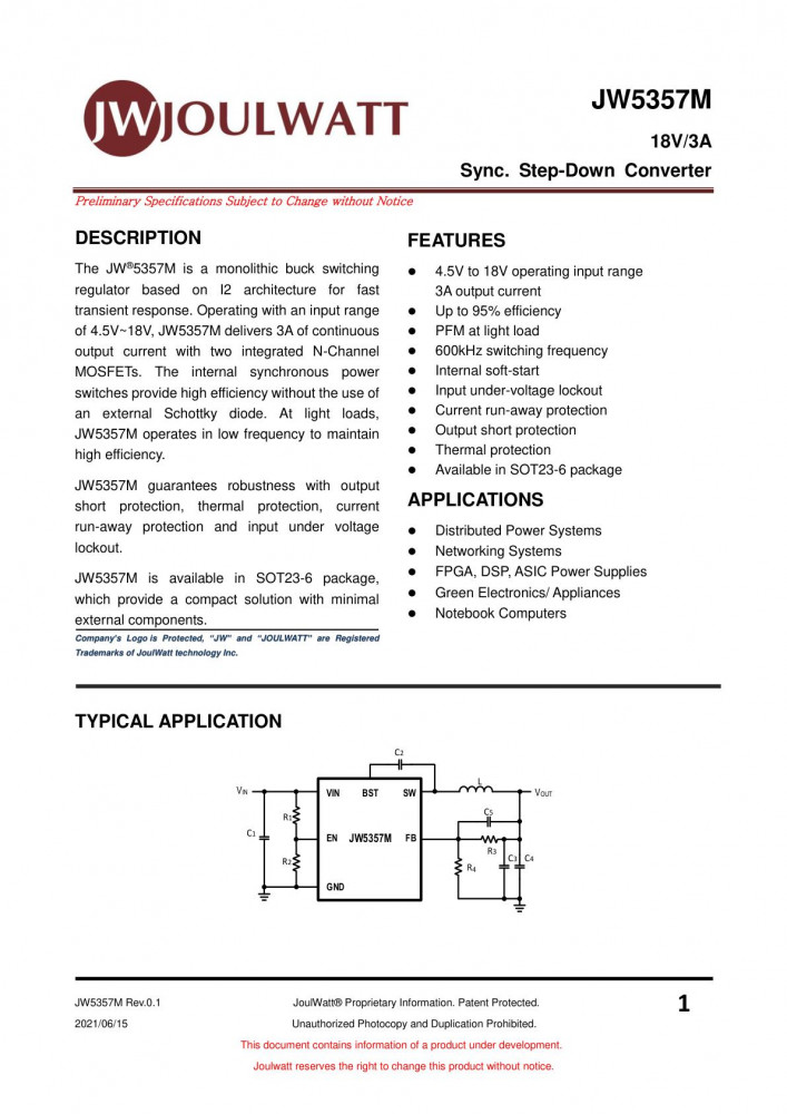 JW5357M datasheet page 1