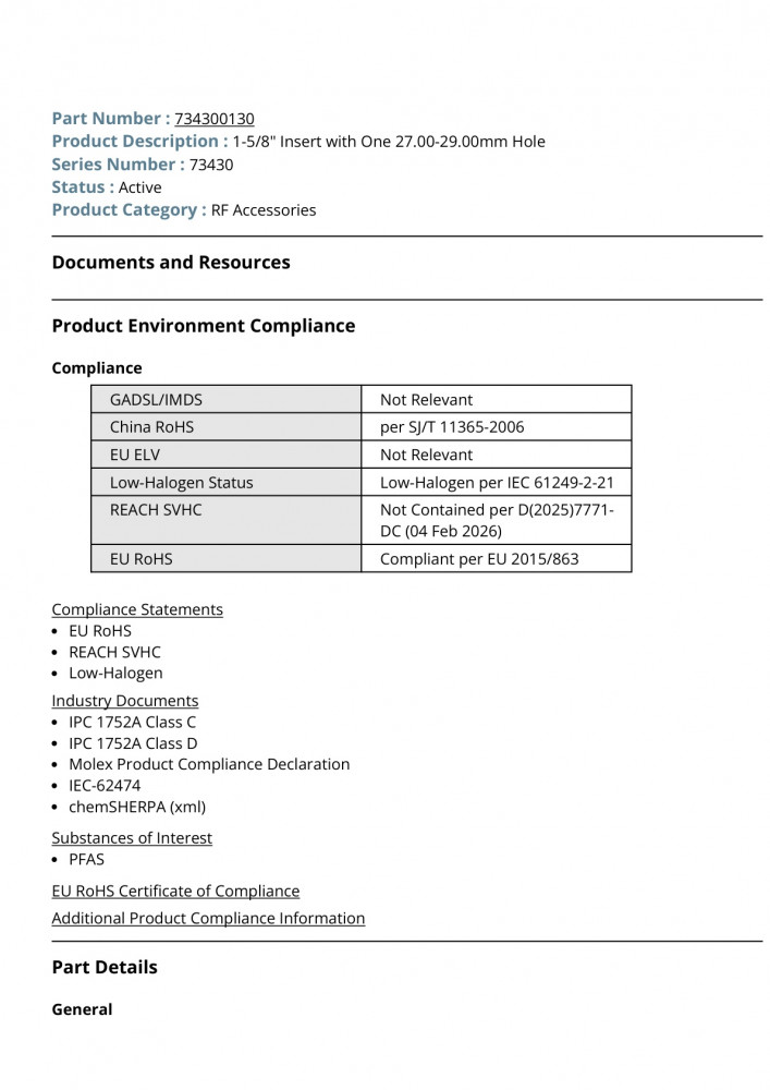 Molex 734300130 product documentation image, page 1