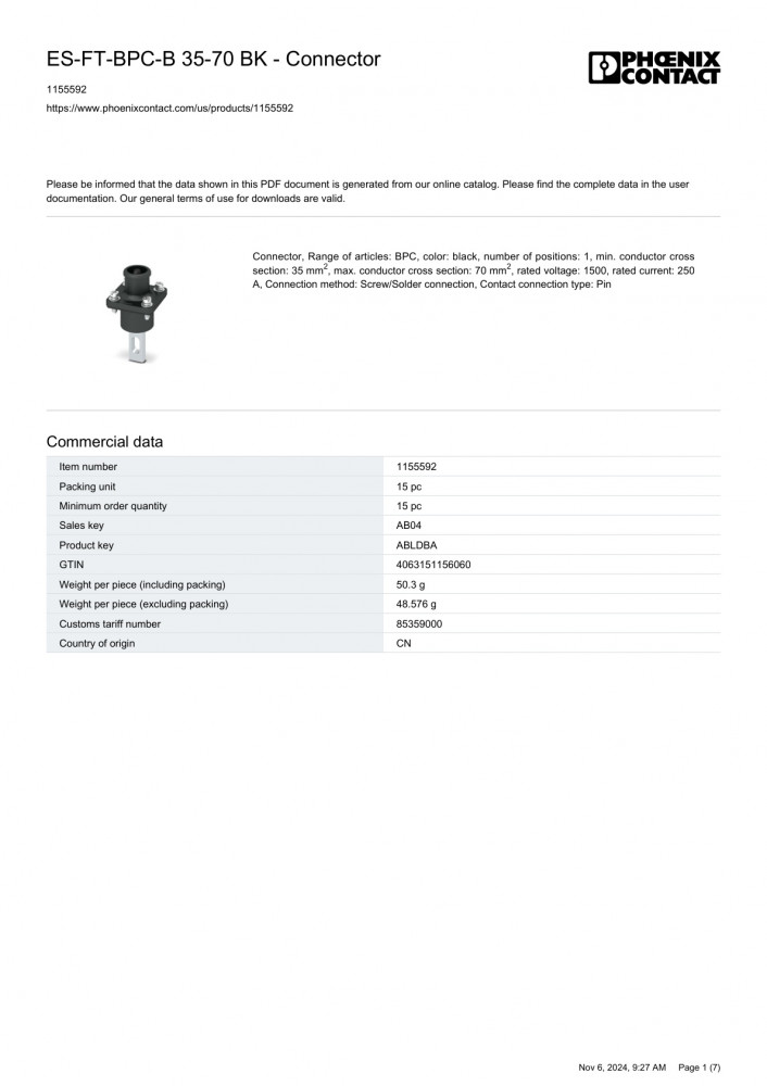 Phoenix Contact 1155592 technical document page 1