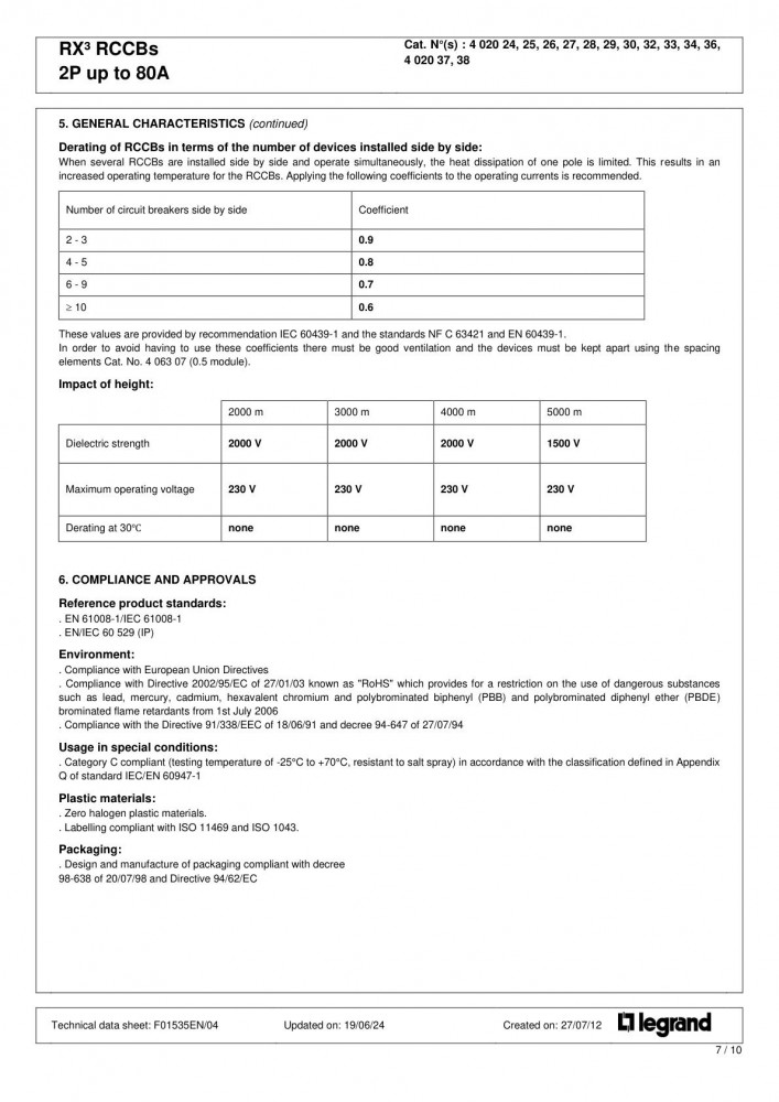 Legrand RX³ RCCB technical document, page 7
