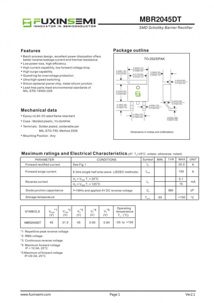 MBR2045DT datasheet page 1