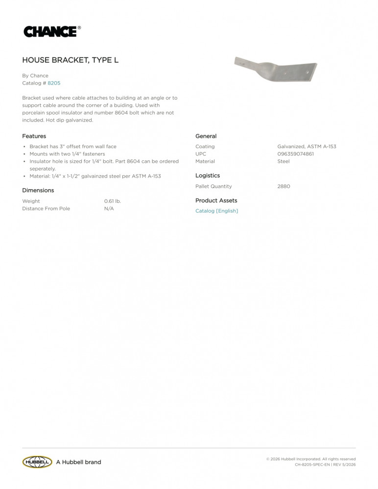 Burndy 8205 Type L house bracket product documentation image