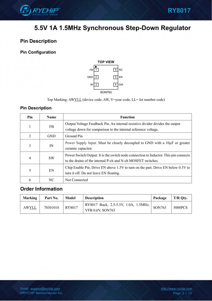 RY8017 datasheet page 2