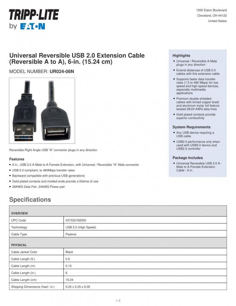 EATON UR024-06N technical document page 1