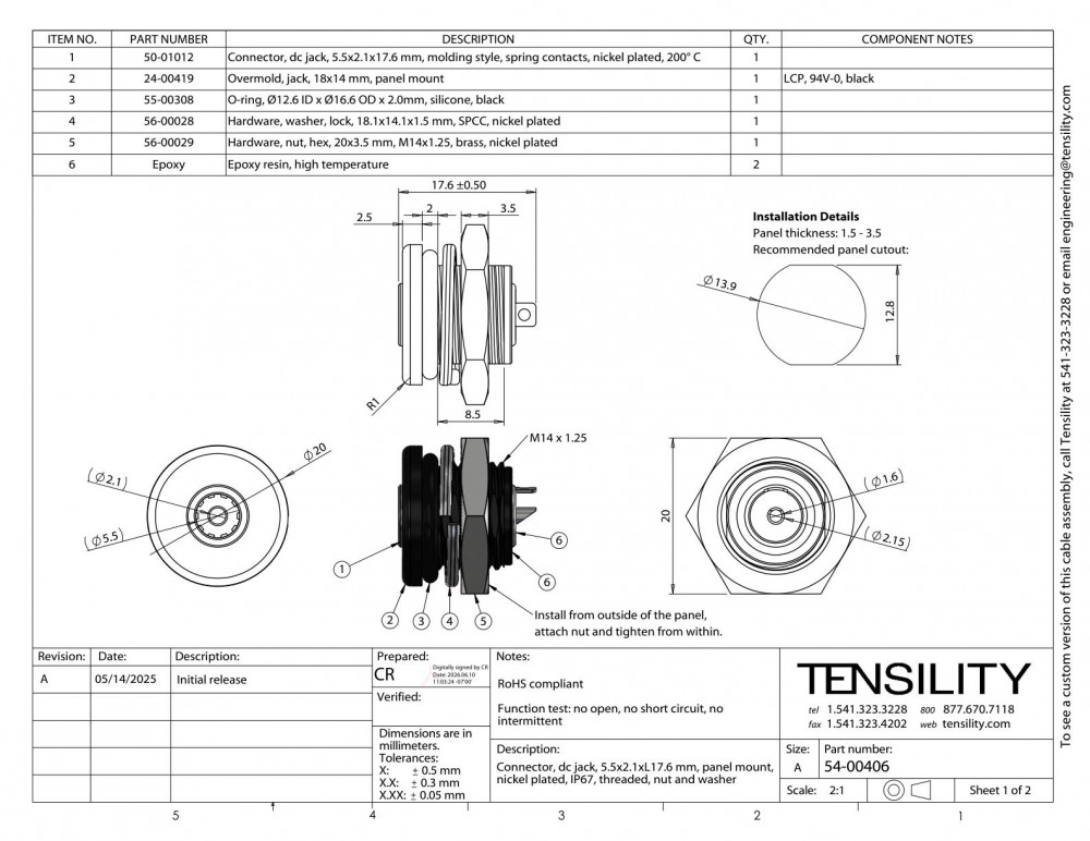 Tensility 54-00406 drawing, page 1 of 2