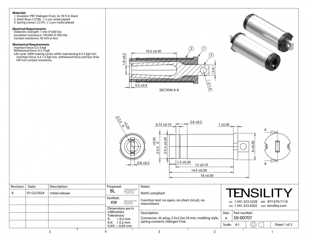 Tensility 50-00707 drawing, page 1