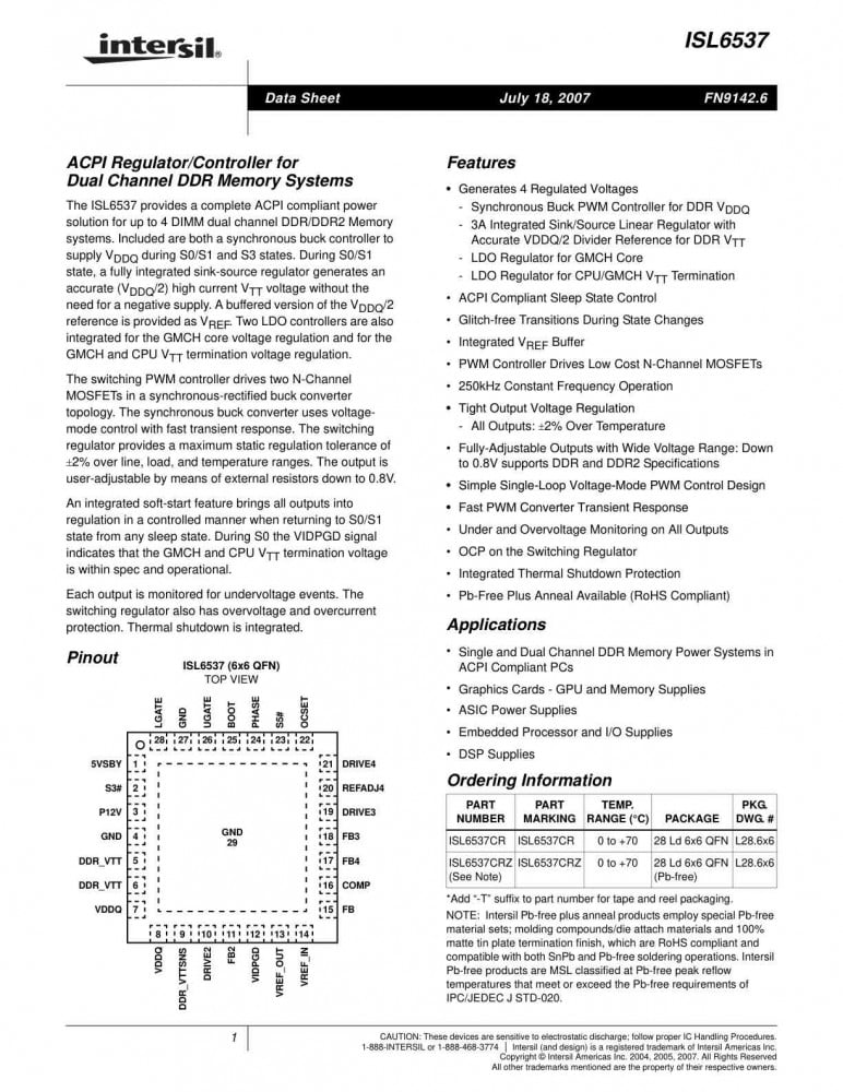 ISL6537CR-T datasheet page 1