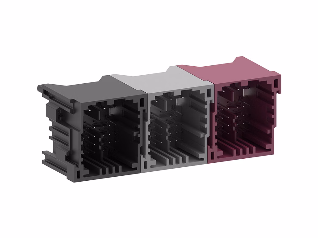 stAK50h 5 Bay Vertical Hybrid Header, 126 Circuits, Bay 1: 12 Circuits/Key 3/Purple; Bay 2: 25 Circuits/Key 2/Gray; Bay 3: 25 Circuits/Key 1/Green; Bay 4: 32 Circuits/Key 2/Blue; Bay 5: 32 Circuits/Key 1/Black; Tube