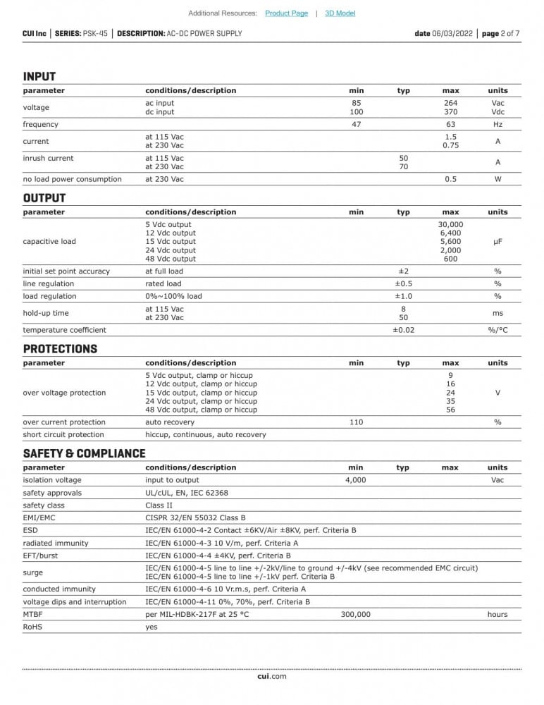 PSK-45 series datasheet page 2