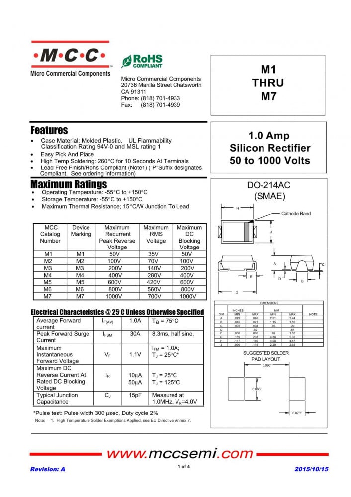 MCC M7-TP datasheet page 1