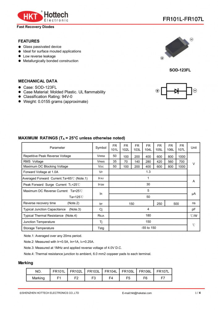 FR107L datasheet page 1