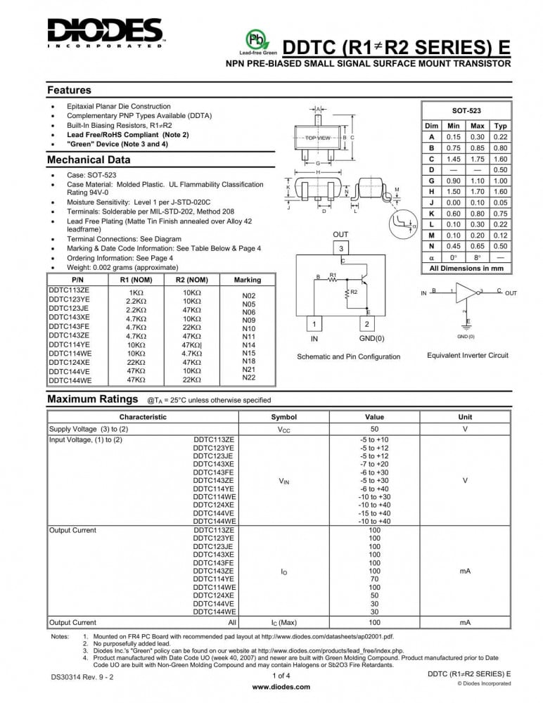 DDTC144WE-7-F datasheet page 1