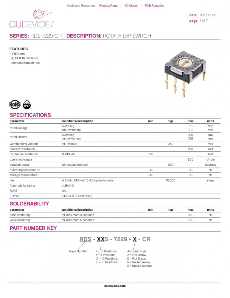 CUI RDS-16S-7229-S-CR datasheet page 1