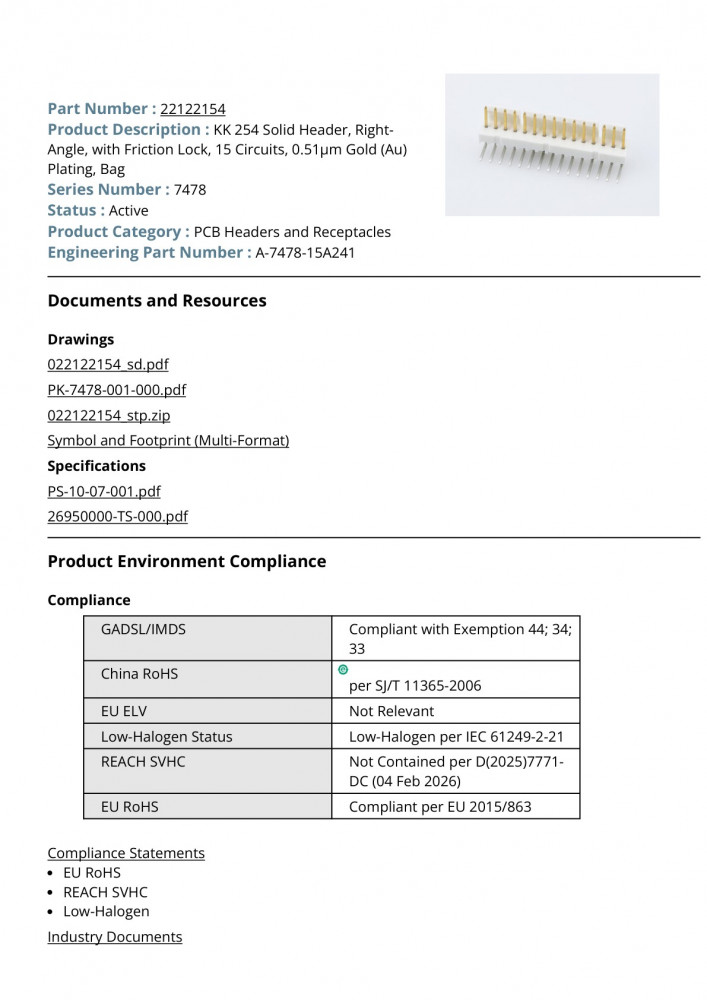 MOLEX 22122154 technical document preview, page 1