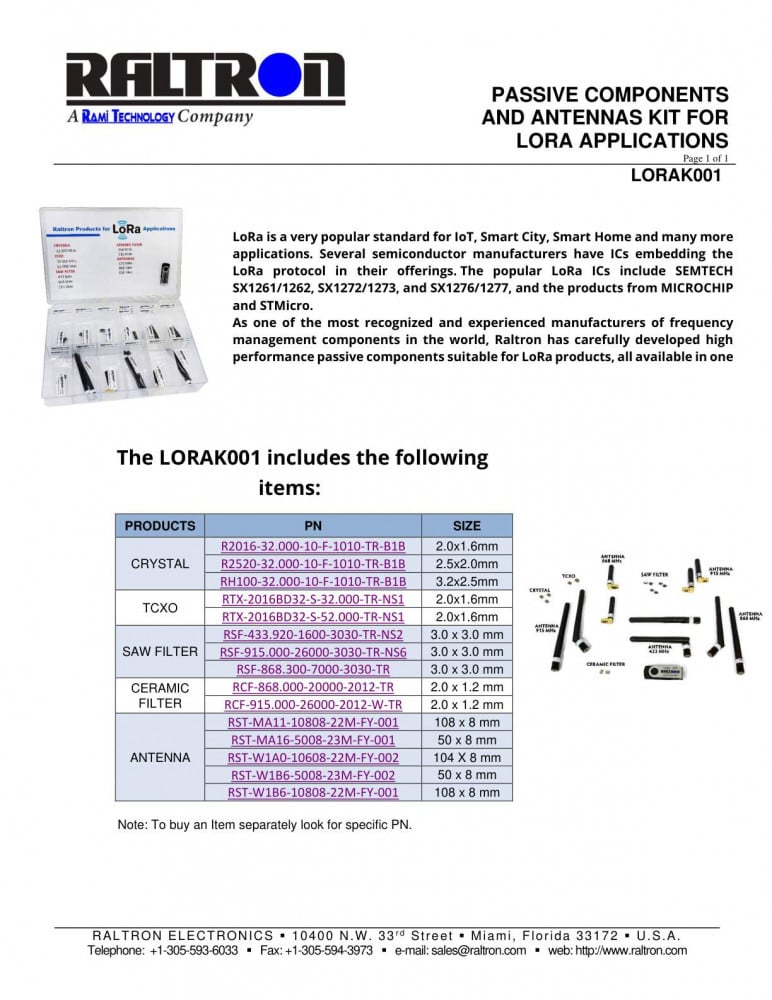 Raltron LORAK001 technical document page