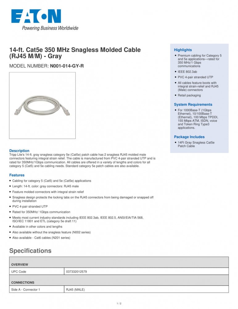 N001-014-GY-R technical document page 1